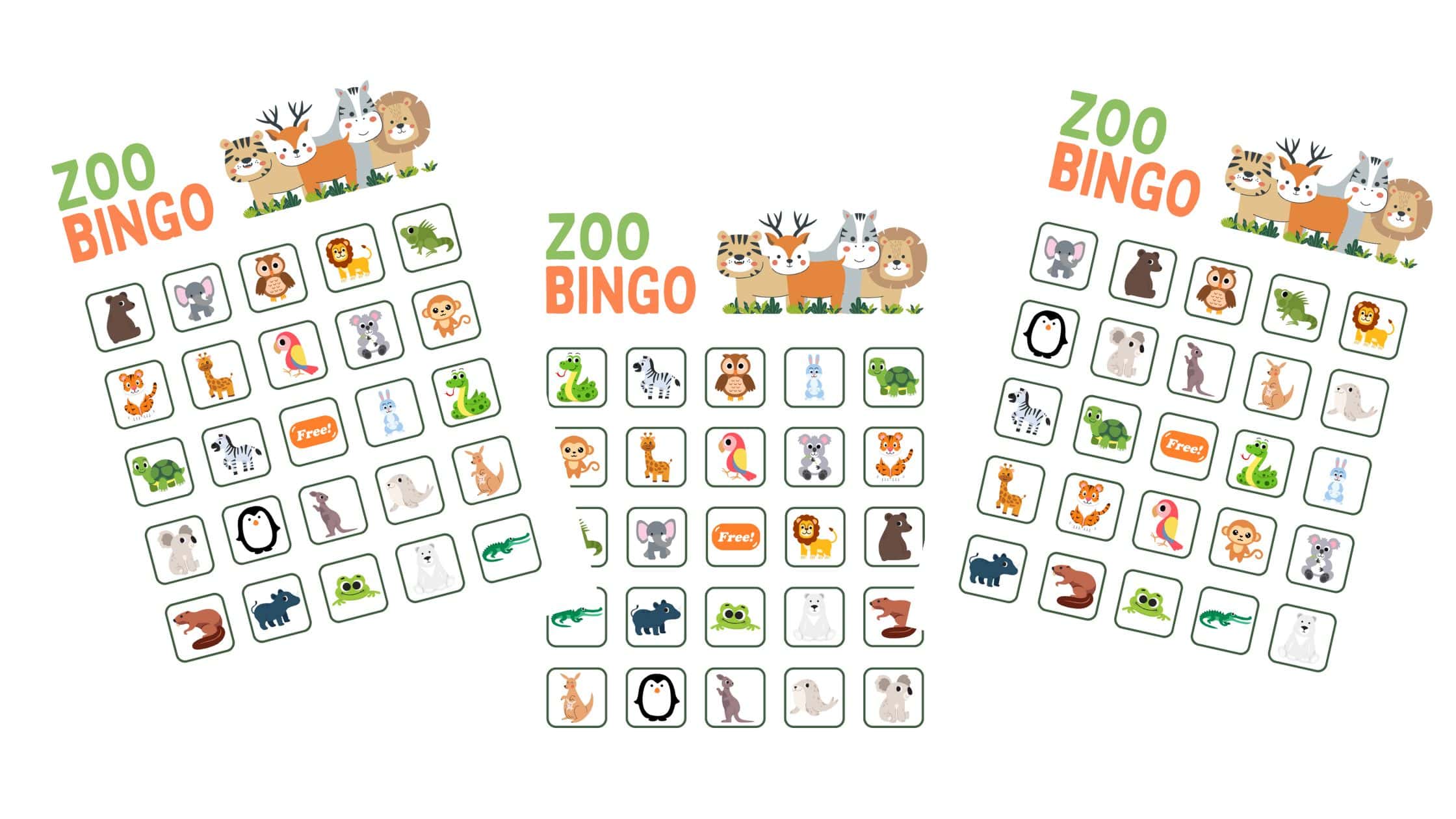 Zoo Animal Bingo Cards Printable